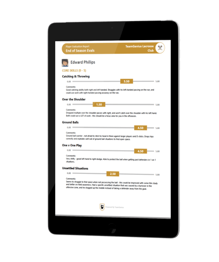 Lacrosse Evaluation Report Card - Thank You!